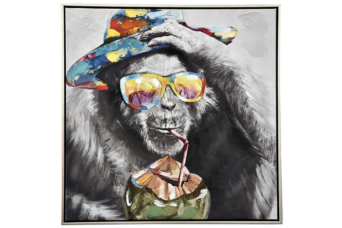 IMPRESSION SUR TOILE D'UN SINGE EN VACANCE 60 X 60 CM - La Maison De Judith