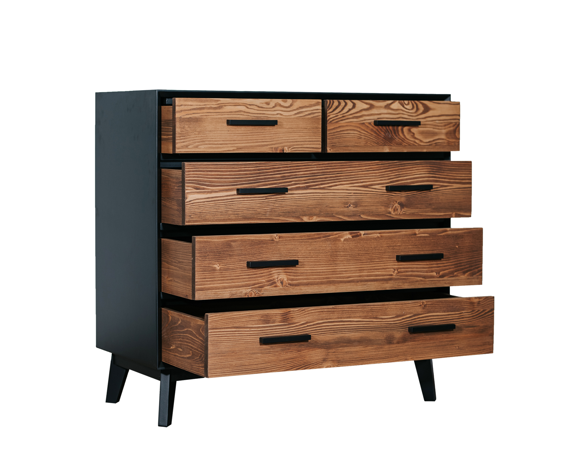 COMMODE 5 TIROIRS PIN MASSIF BROSSE STRUCTURE