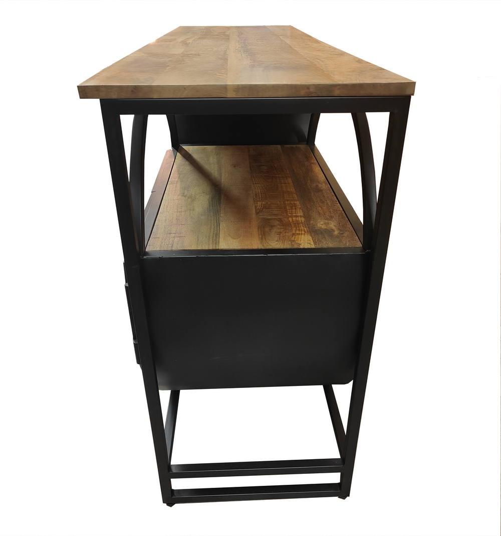 Console vitrine en métal noir et bois de manguier - La Maison De Judith